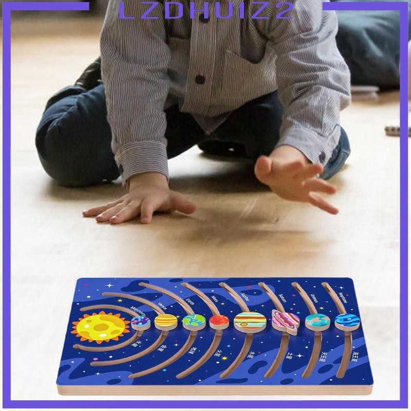 [Lzdhuiz2] Movable Solar System Wooden 8 Planets Astronaut Thinking ...