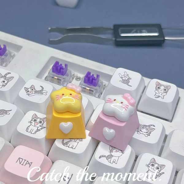 keycaps custom keycaps New Star Cat Keycap Cute Girl Pink Love Heart ...