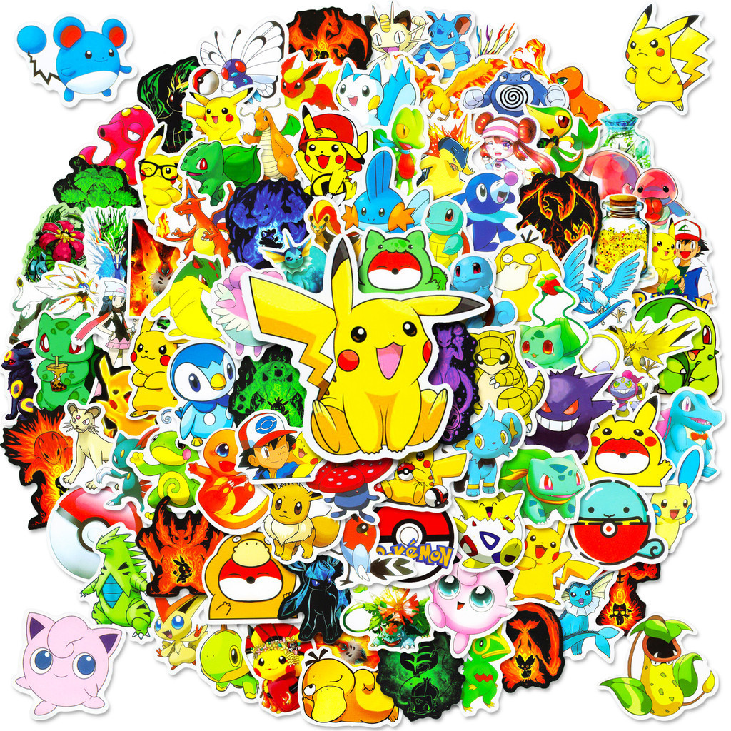 100/50PCS Anime Pokemon Cute Pikachu Waterproof Graffiti Stickers for ...