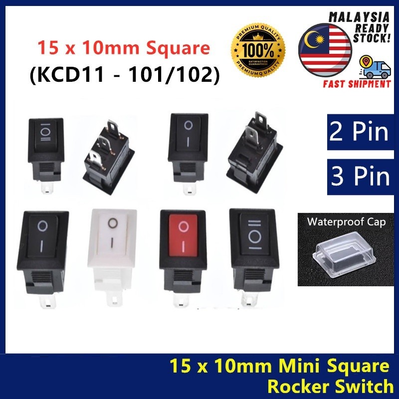 15 x 10mm Mini Square Rocker Switch 2Pin / 3Pin ON OFF Switch 3A 250V ...