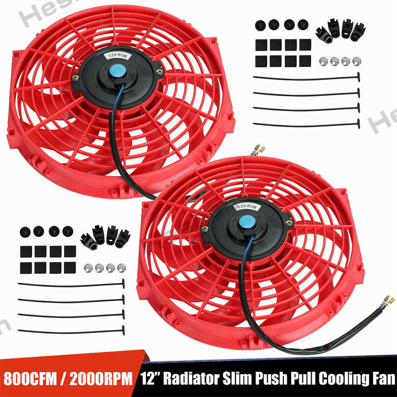 2 Pieces 2x12" Inch Universal Slim Fan Push Pull Electric Radiator ...