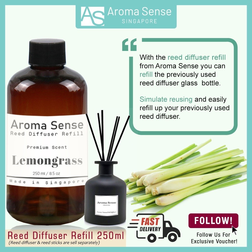 Aroma Sense Lemongrass Scent Reed Diffuser Refill (250ml) | Shopee ...