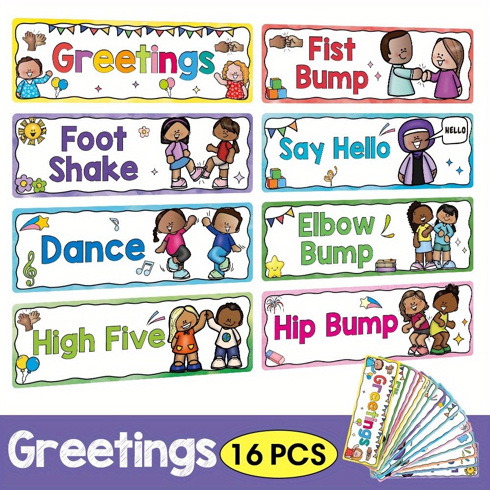 16Pcs Kindergarten Morning Greetings English Poster for Kids Baby ...