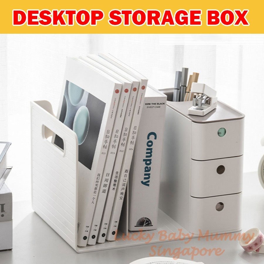 One Piece Desktop Storage Box Bookend with Drawer Compartment Desk ...