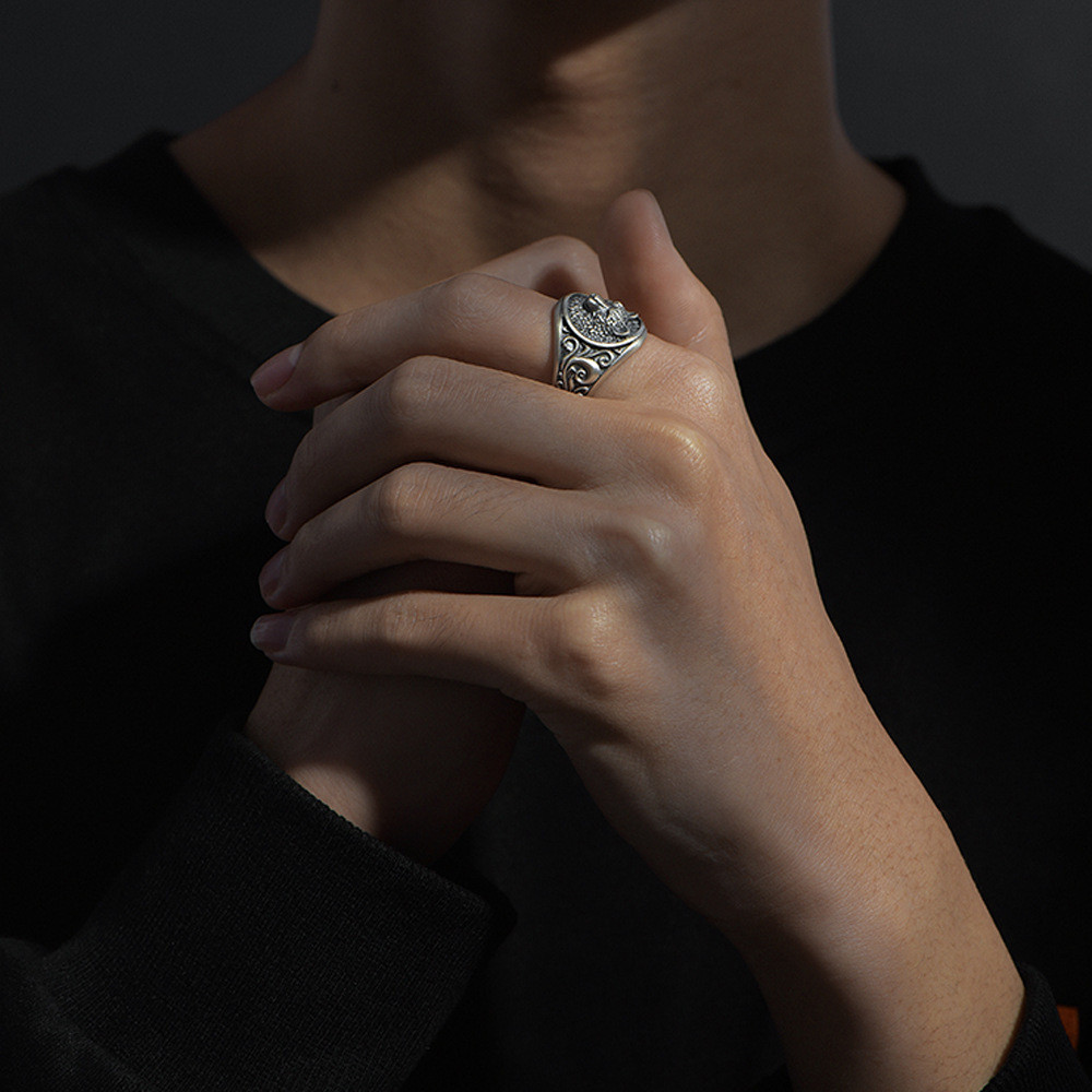Welcome to Thai Silver Little Wolf Head Ring Men's Trendy Retro Single ...