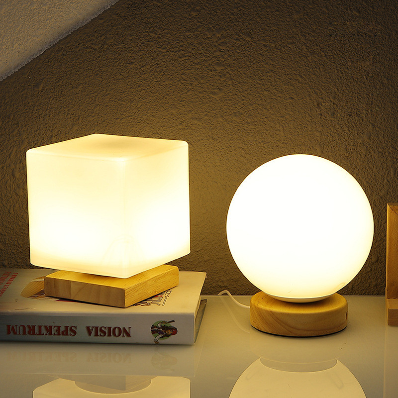 Nordic Wood USB Table Lamp Bedside Night Light LED Decor for Bedroom ...