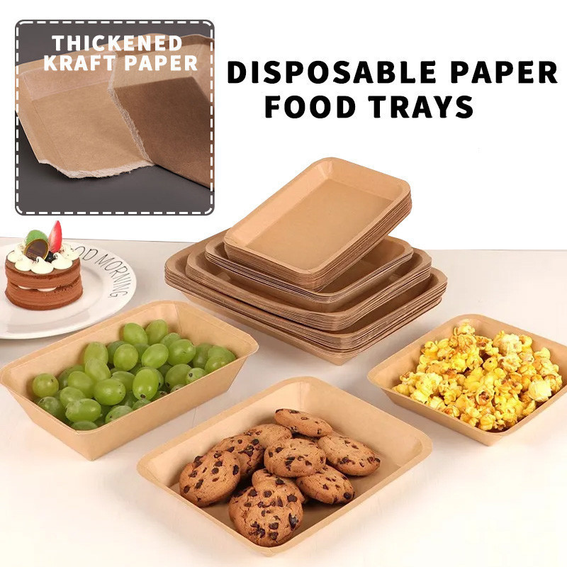 50PCS Disposable Plates Paper Tray Food Tray Kraft Paper Bowl Square ...