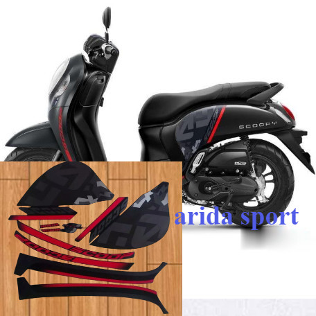 Striping sticker honda scoopy fi sporty 2020 2021 full black lis les ...
