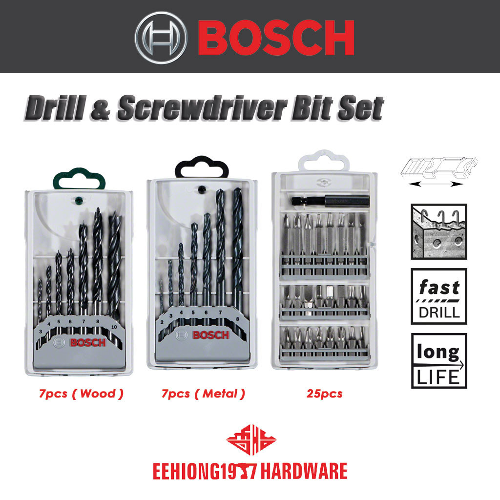 BOSCH 7pcs X-Pro Line Wood & Metal Drill Bit Set 25pcs Screwdriver Bit ...