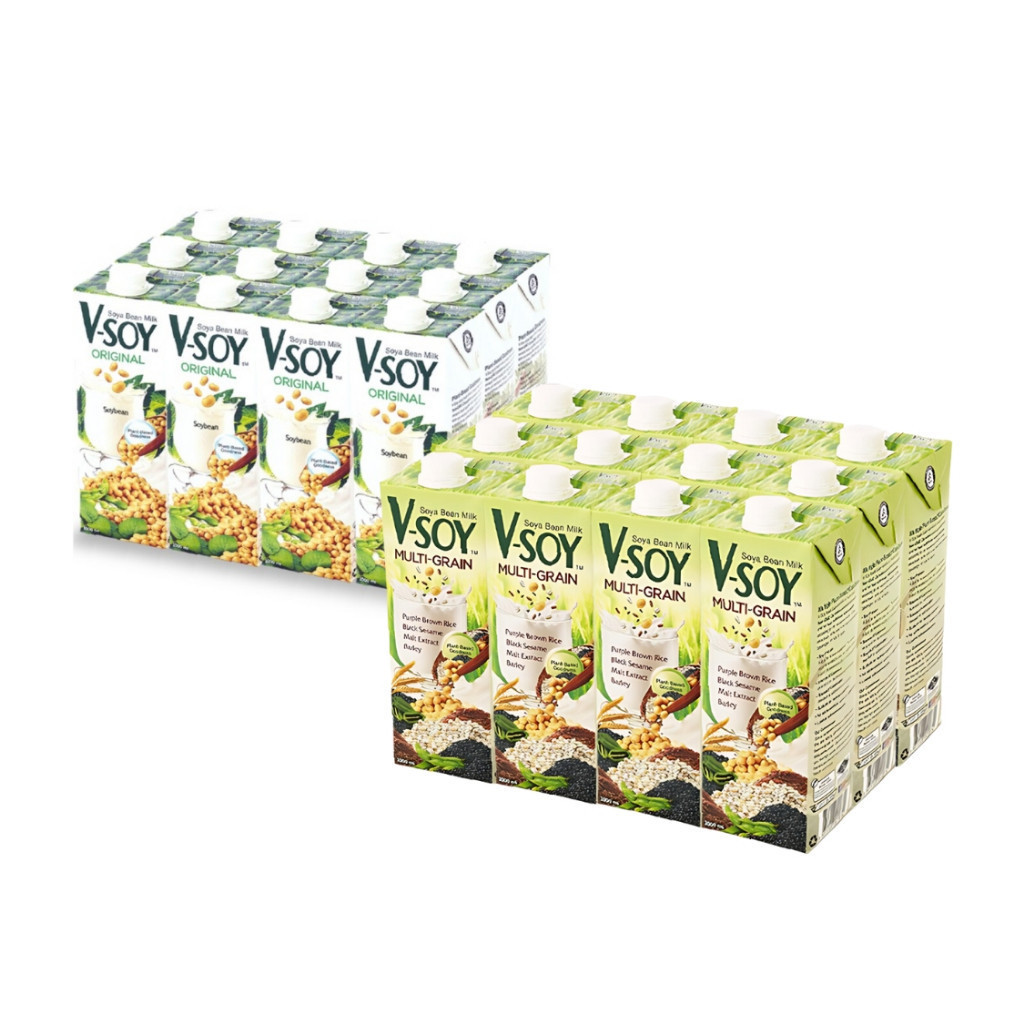 [Bundle of 12] V-SOY Soya Bean Milk UHT Original Multigrain 1L High ...
