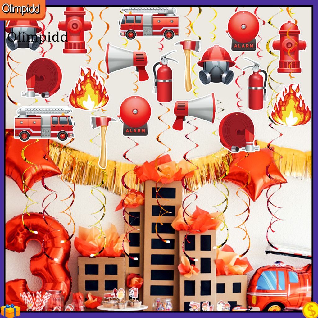 olimpidd| Window Hanging Decor Firefighter Party Supplies Firetruck ...