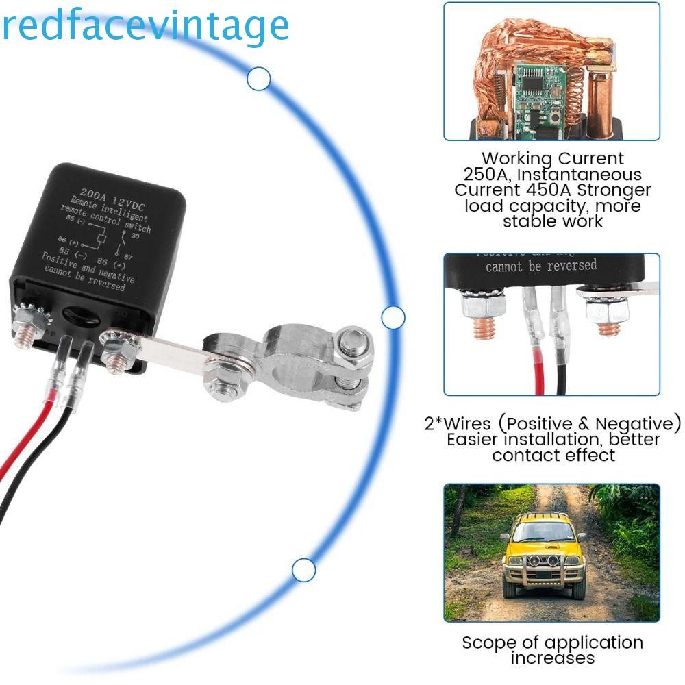 REDFACEVINTAGE Battery Relay Switch, 12V 200A Disconnect Isolator Car Battery Disconnect Relay ...