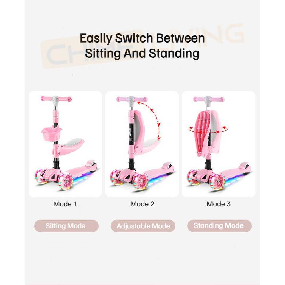 3-in-1 Kids Exercise Kick Scooter | Height Adjustable Foldable Wide ...