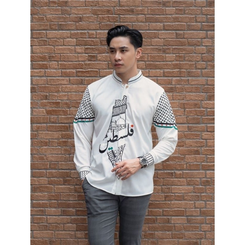 KEMEJA Modern Men's Embroidery Shirt NUC.ID Salahudin 02 (BW) | Shopee ...