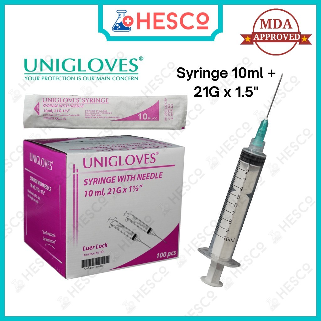 Syringe Picagari 10ml with Needle Jarum 21G x 1.5" (0.8mm x 38mm) Luer ...