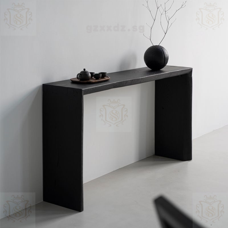 Silk Style Solid Wood Minimalist Wall Console Tables Carbonized Ash ...