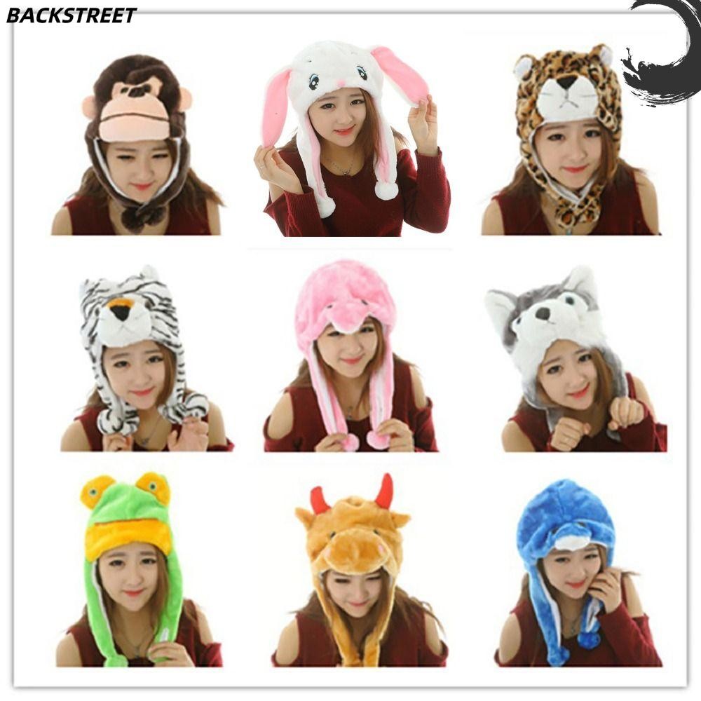 BACKSTREET Animal Earflap Hat, Cartoon Neck Warmer Plush Moving Hat ...
