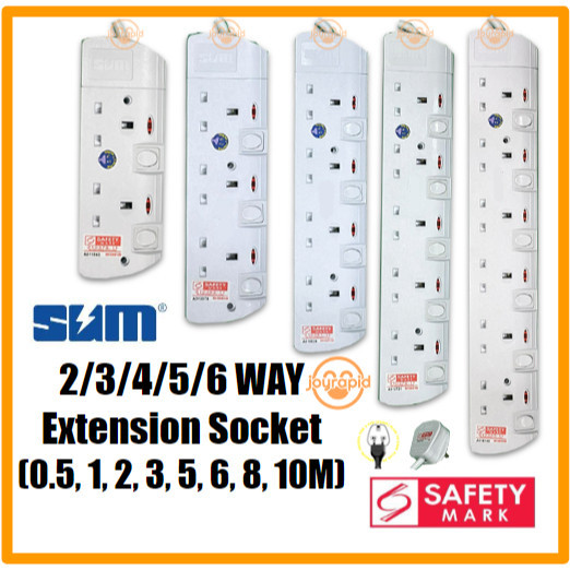 2/3/4/5/6 Gang Extension Socket with Singapore Safety Mark (0.5, 1, 2 ...