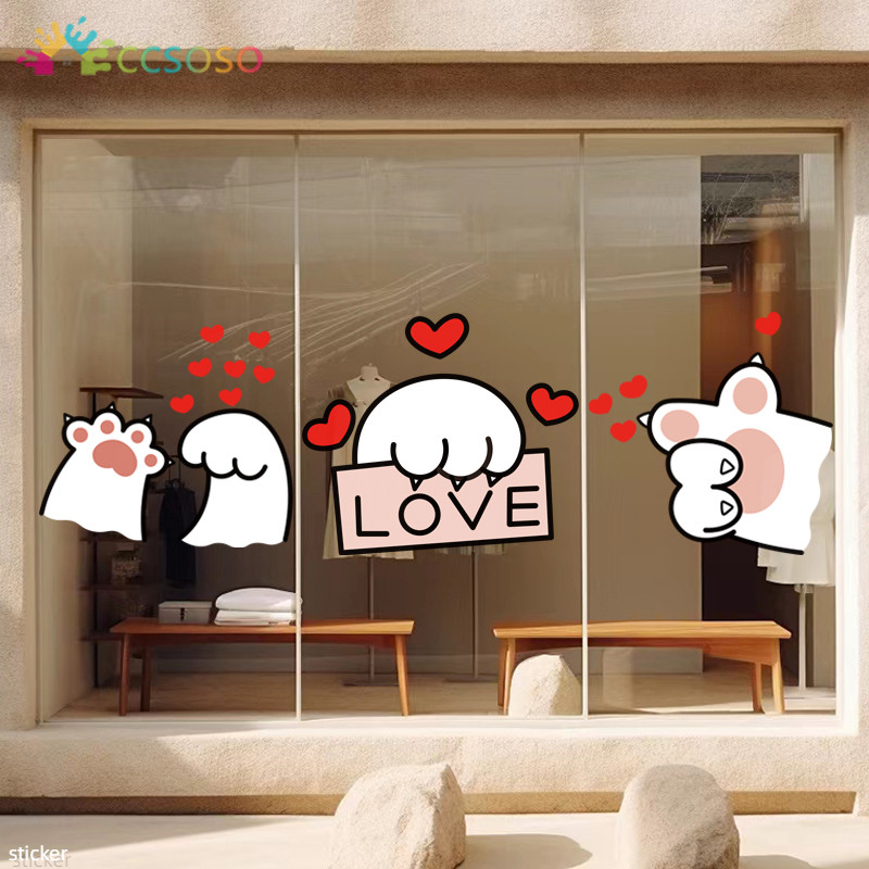 Ins Cute Gesture Stickers Milk Tea Cake Shop Window Glass Creative ...