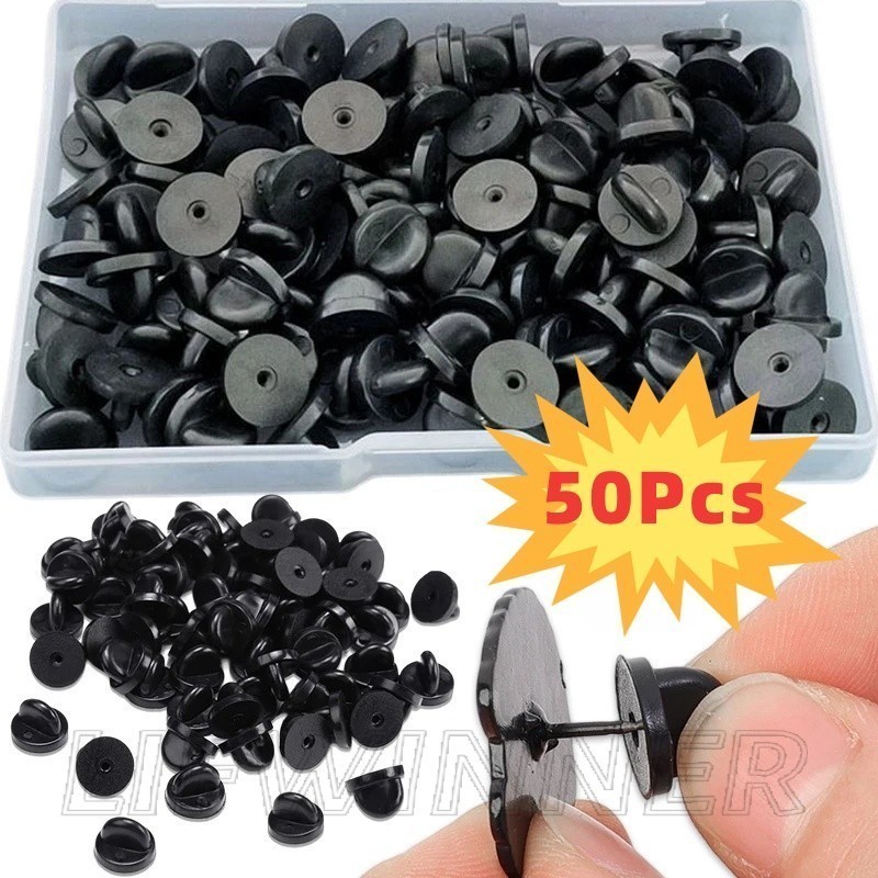 50 Pcs Black PVC Rubber Pin Backs - Butterfly Clutch Tie Tack Lapel ...