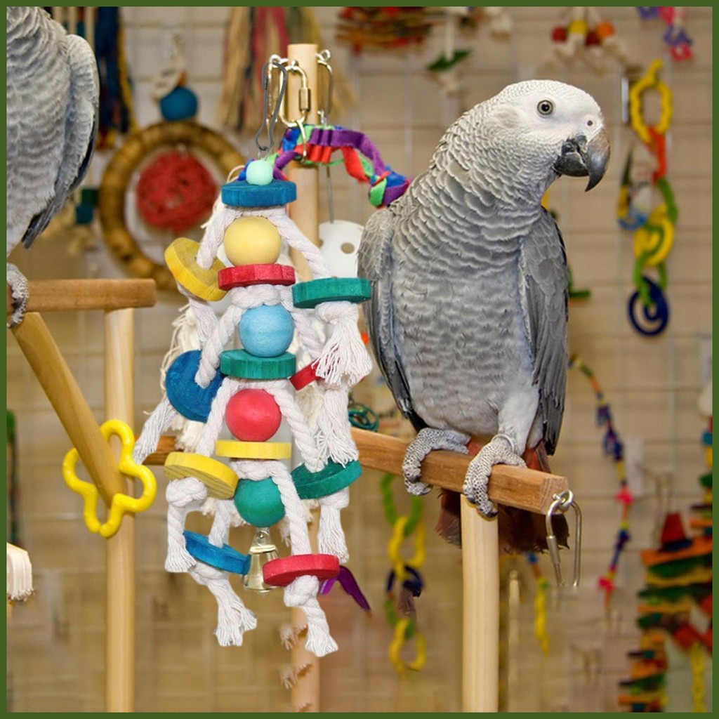 Bird Cage Toys Parrot Toys With Multicolored Natural Blocks Metal Hook ...