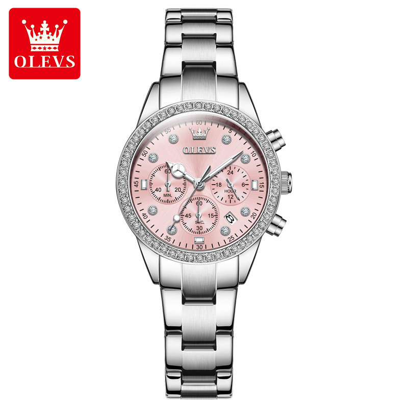 Olevs 9909 Simple Trendy Quartz Watch Calendar Steel Band Ladies Watch ...
