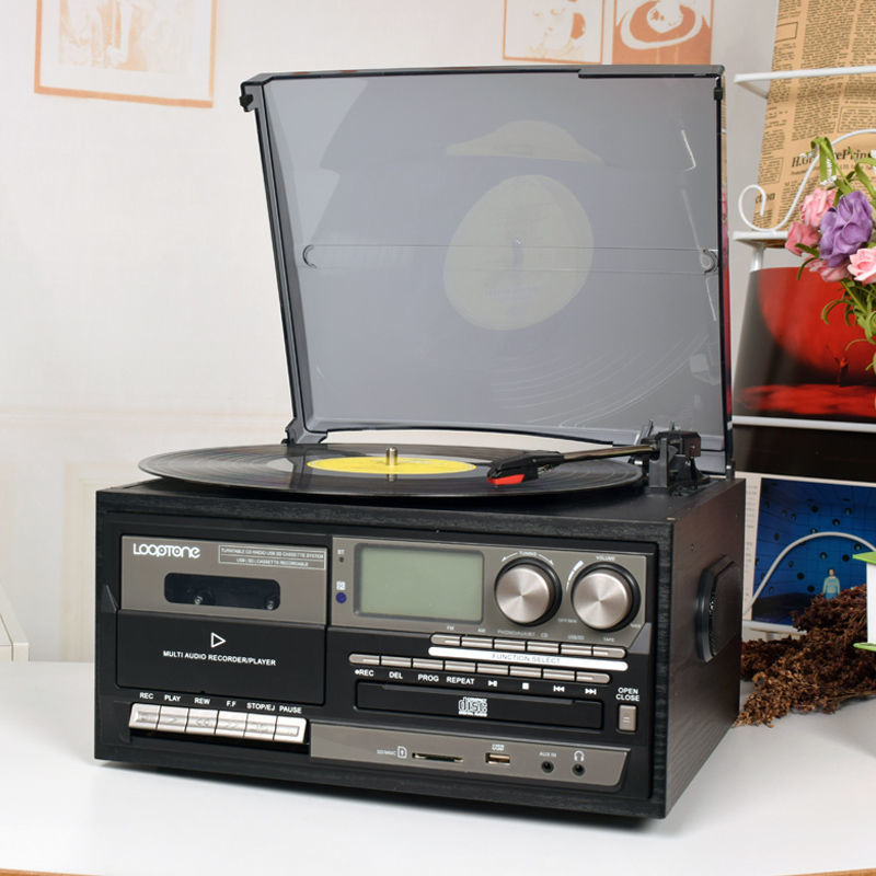 Vinyl Record Player Retro CD Modern Phonograph Bluetooth USB Built-in ...