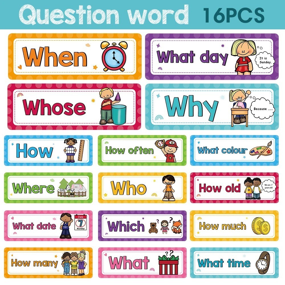 16Pcs Question Words English Flash Cards for Kids Homeschool ...
