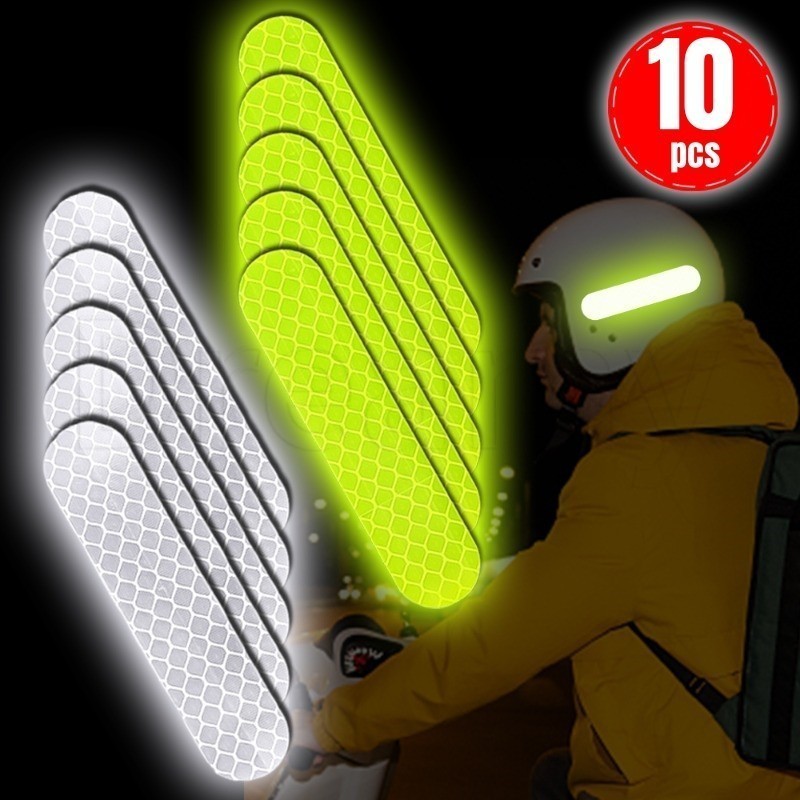 10Pcs Helmet Warning Reflective Sticker - Car Bumper Reflective Strip ...