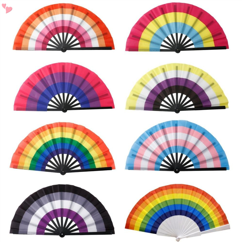 Big Rainbow Hand Fan Pride Colorful Folding Rave Handheld Fans for ...