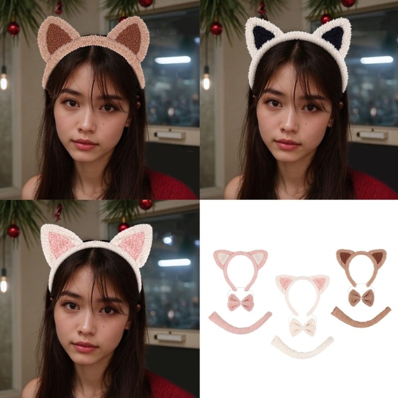 Hi Cats Costume Set Cats Ear Headband Tail Bowtie Animal Fancy Costume ...