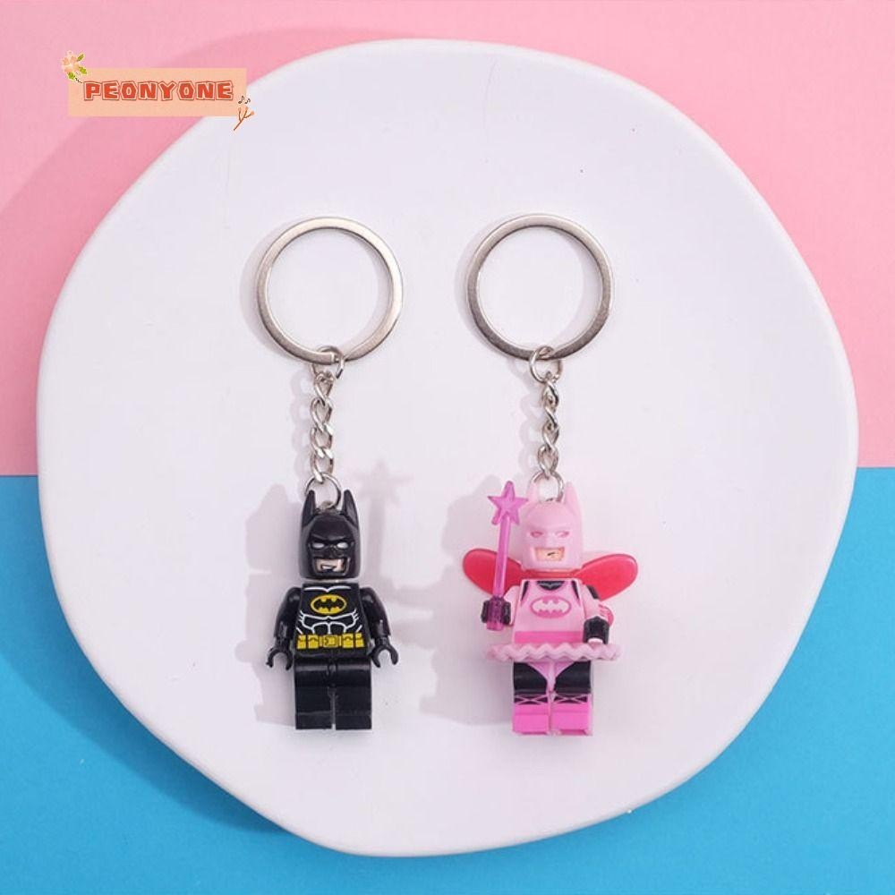 PEONYTWO Keychain, Small Figures Pink Key Ring, Creative Building ...