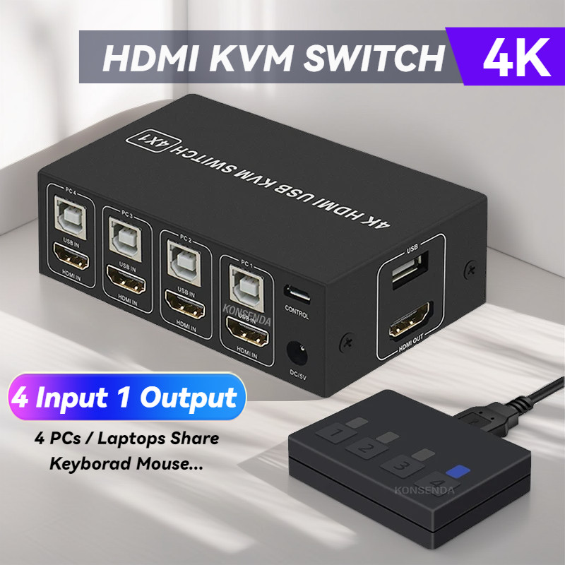 4K HDMI KVM Switch 4 in 1 out 4K 60Hz HDMI USB KVM Switcher 4x1 for 4 ...