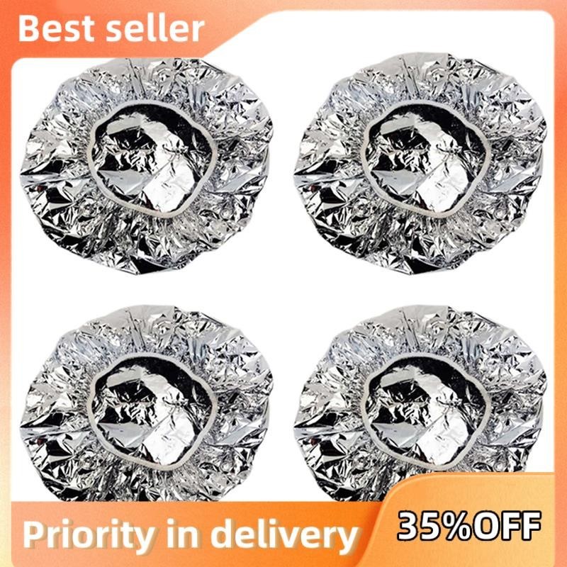 4X Shower Cap Heat Insulation Aluminum Foil Hat Elastic Bathing Cap for ...