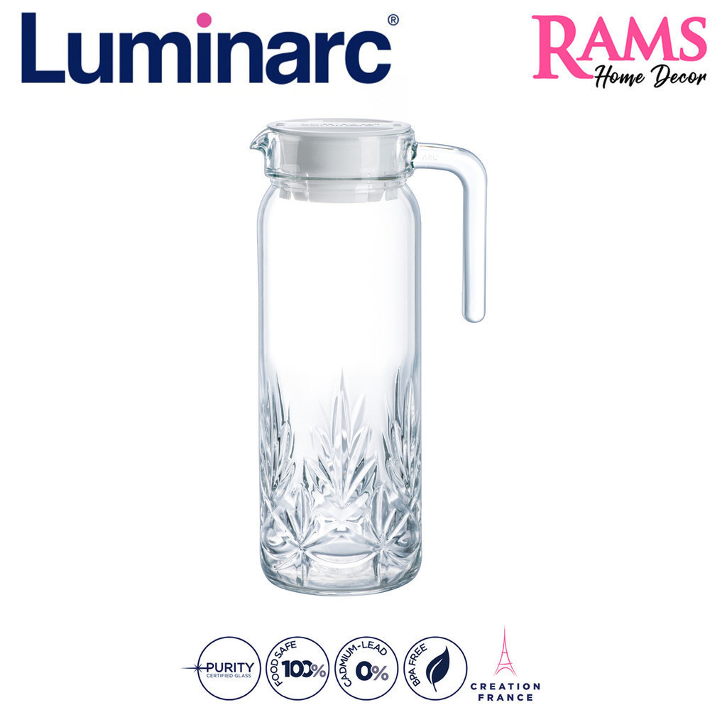 Luminarc 1000ML Annecy Glass Jug with Lid / Fridge Jug / Glass Pitcher ...