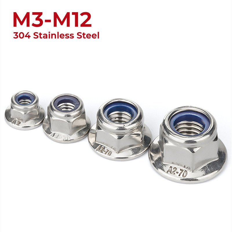 304 Stainless Steel Hex Nylon Insert Lock Nut M3 M4 M5 M6 M8 M10 M12 ...
