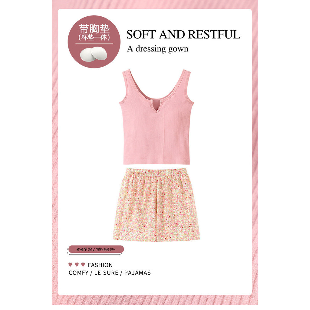 Padded Pyjamas Set Women Fashion Pajamas with Breast Pad Women Summer ...