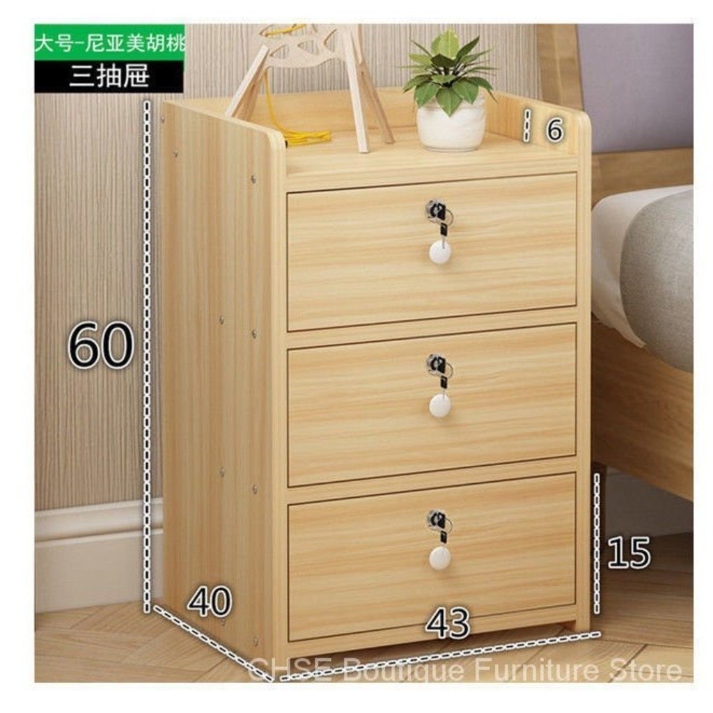 Syzzyo Lockable Bedside Table Bedroom Household Simple Storage Cabinet ...