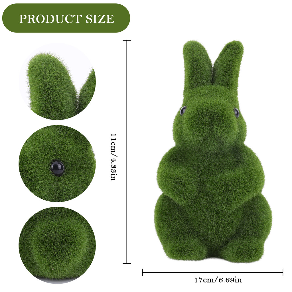 2Pcs Flocking Bunny Statue Artificial Moss Rabbit Figurine Cute for ...
