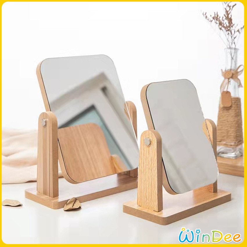 WinDee Wooden Mirror 360 Degree Adjustable Table Desk Mirror Stand for ...