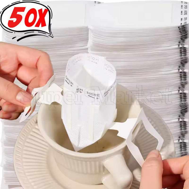 50PCS Coffee Filter Paper Bags - Coffee Powder Brewed Strainer Pack ...