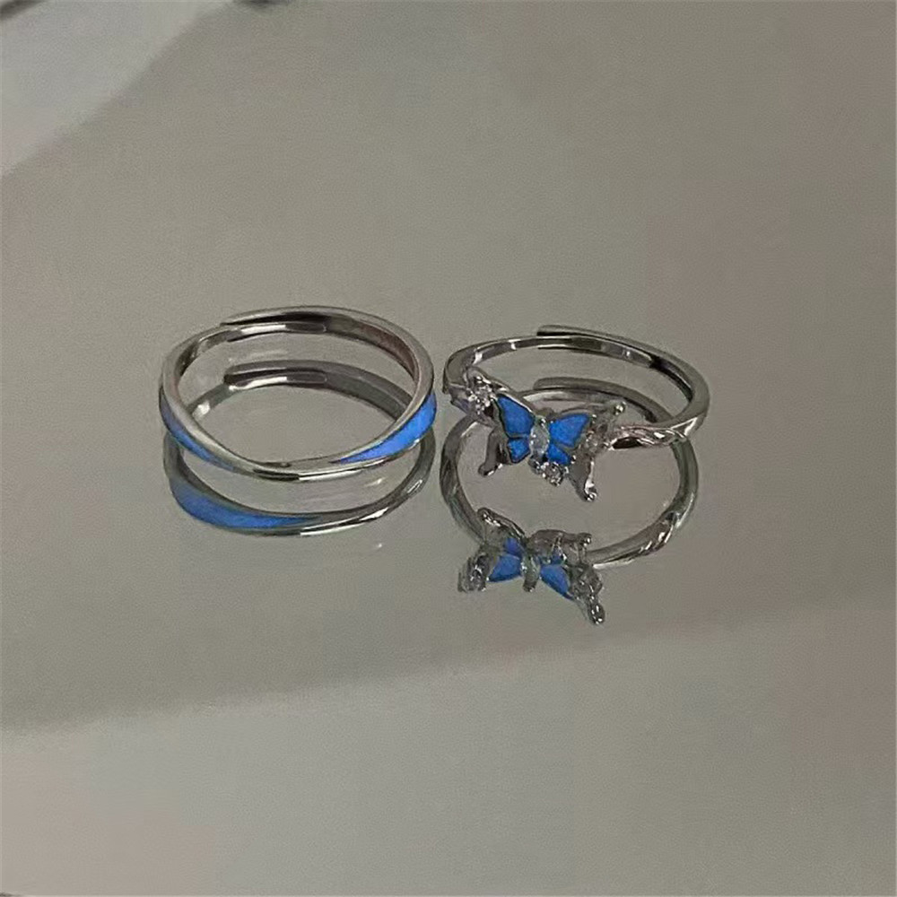 Dreamy Blue Butterfly Luminous Butterfly Couple Ring Light Luxury ...