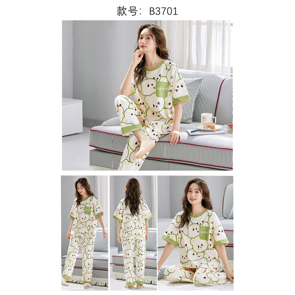 Chest Pad Pajamas Women Cotton Pyjamas Set Summer Lady Short sleeve ...