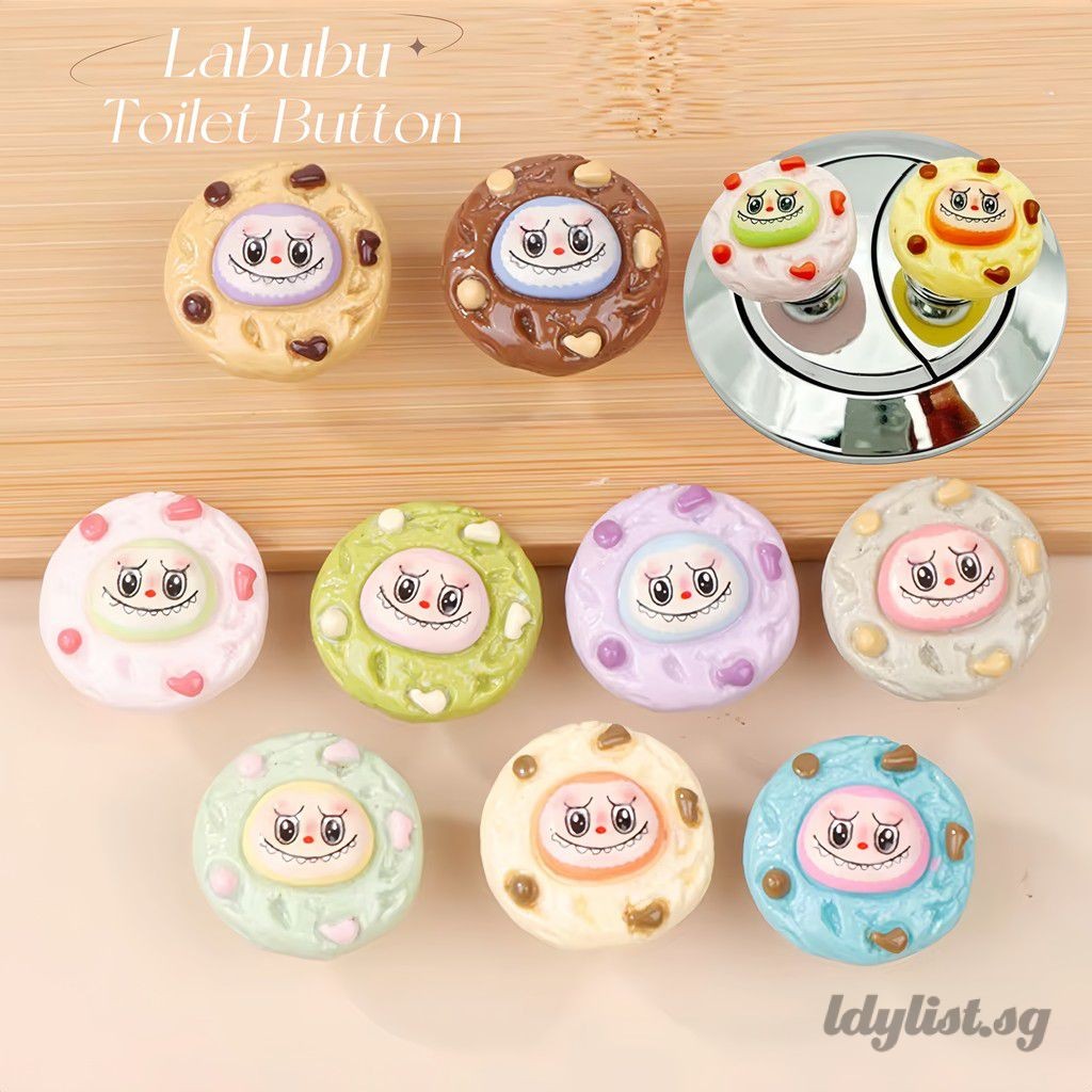 ღ Labubu Toilet Press Button Creative Toilet Water Tank Button Cute ...