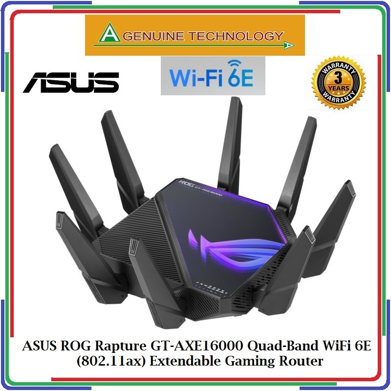 ASUS ROG Rapture GT-AXE16000 Quad-Band WiFi 6E Extendable Gaming Router ...