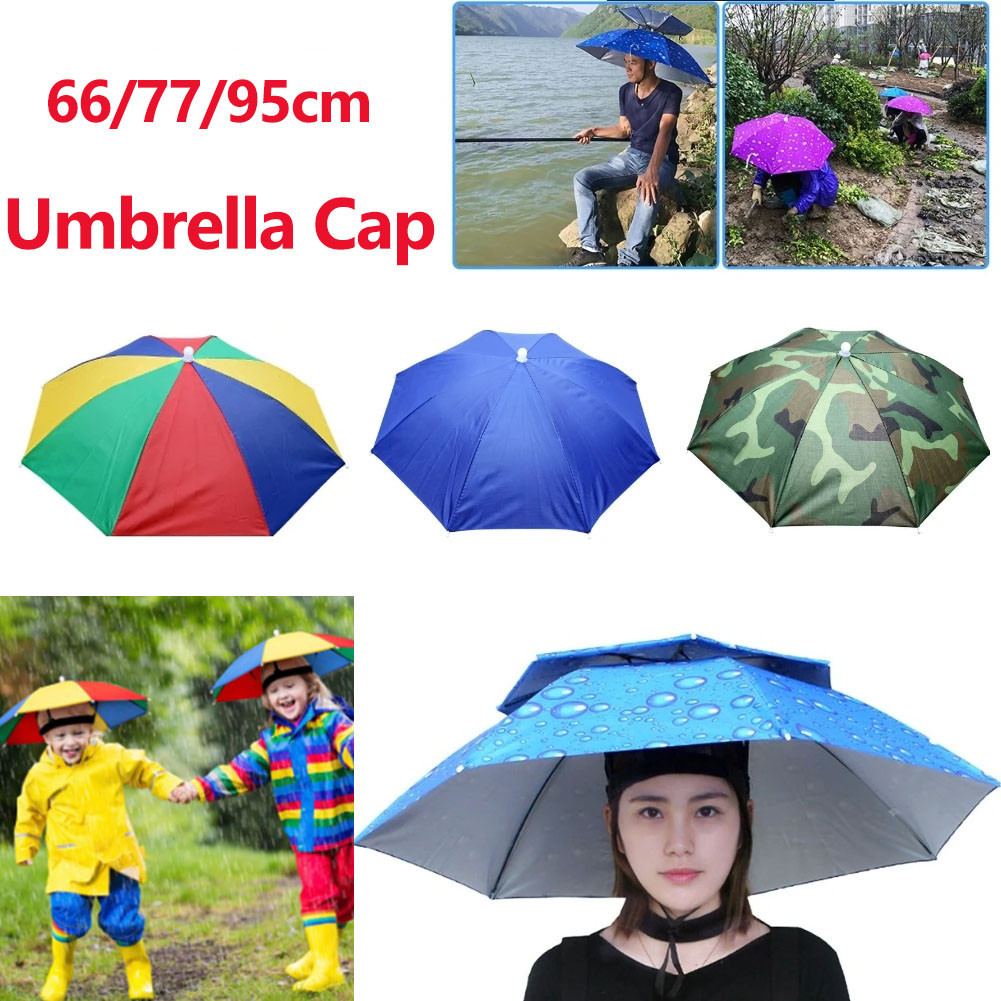 69/77/95cm Foldable Umbrella Cap Hat Payung Topi Kepala Memancing Anti ...