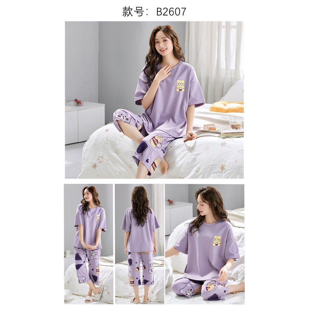 Sleepwear Woman Cotton Pyjamas Women 3/4 Length Chest pad Pajamas Set ...