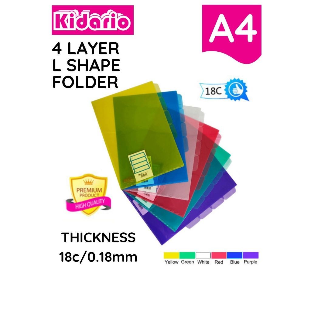 [ KSF-356 ] A4 KIDARIO 4 LAYER PP L SHAPE FOLDER WITH INDEX STICKER ...