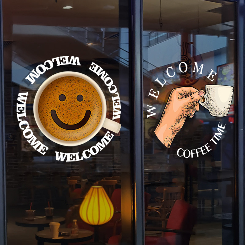 Coffee Shop Glass Door Sticker Milk Tea Cold Drink Shop Sliding Glass ...