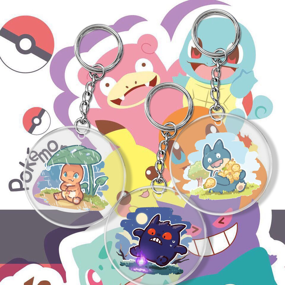 Pokemon Snorlax Gengar Charmander Couple Keychain Gift Acrylic Key Ring ...